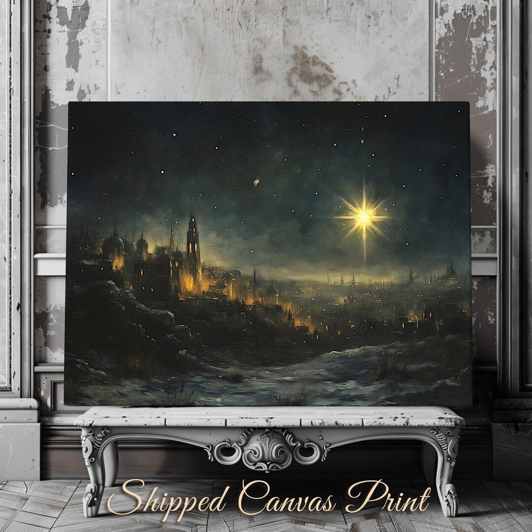 Star of Bethlehem Canvas Print: Christmas Eve Cityscape, Holiday Decor ...