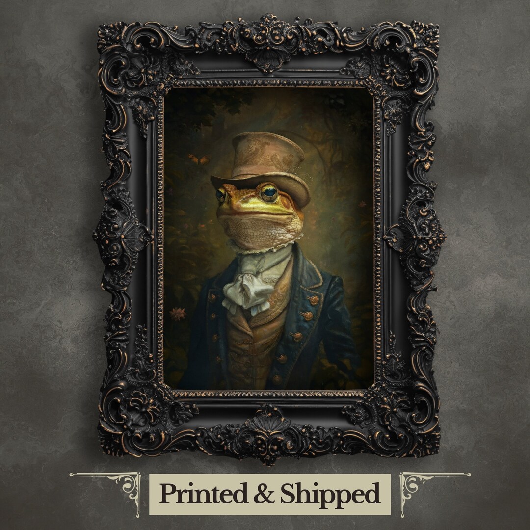 Victorian Frog Wall Art Print Vintage Animal Portrait Frog Artwork Dark ...