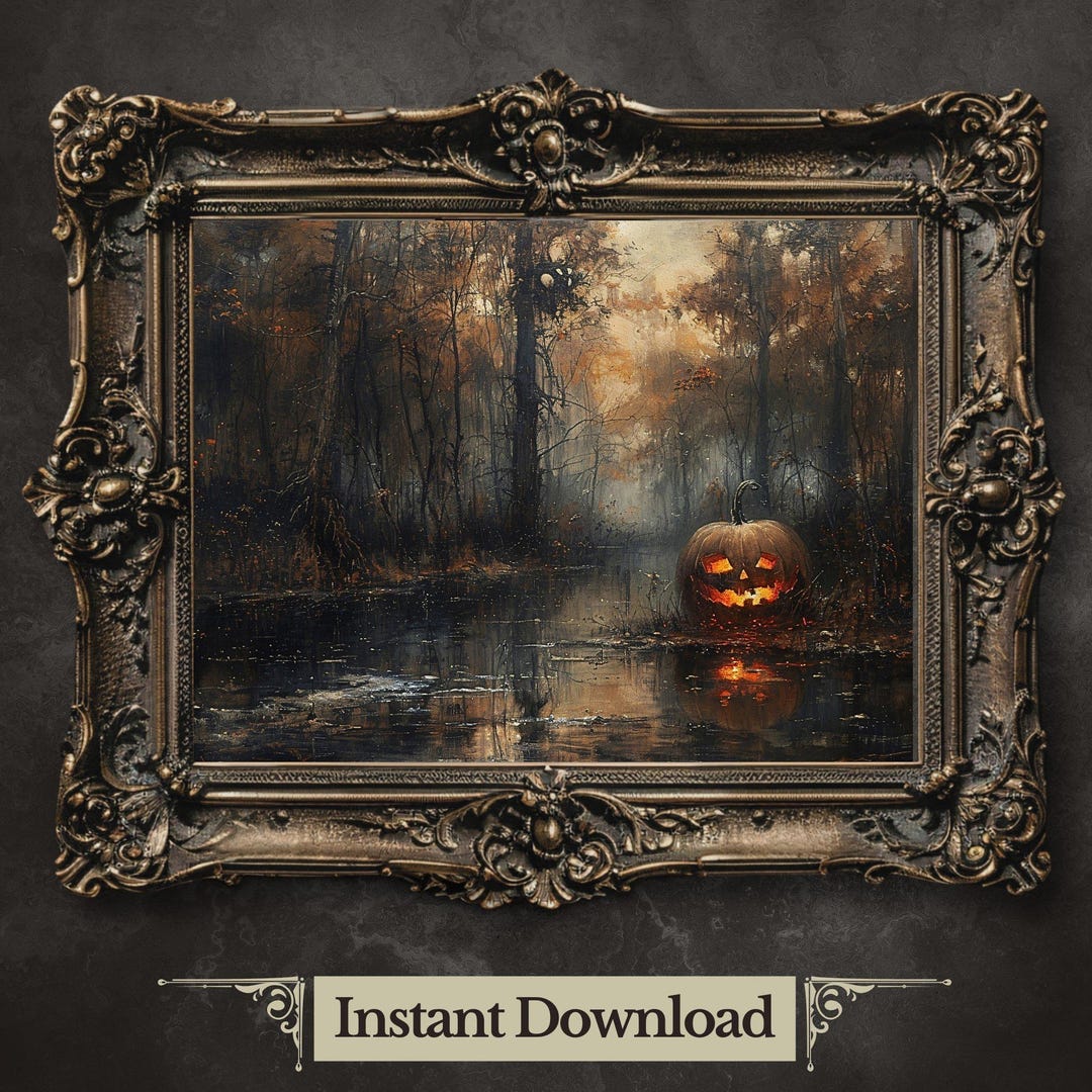 Haunting Pumpkin in Dark Swamp Printable Wall Art Halloween Print ...