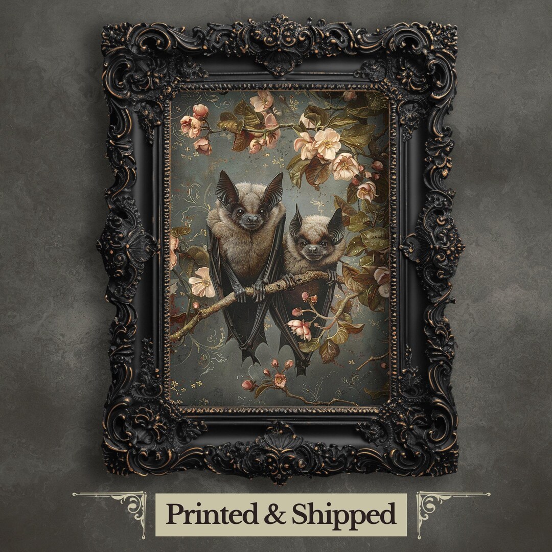 Bat Couple Wall Art Print Whimsigoth Wall Art Floral Vintage Artwork ...