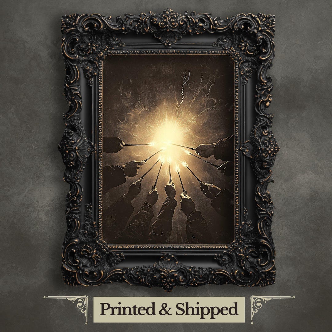 Against the Dark Wall Art Print Vintage Sepia Art Print of Wizards and ...
