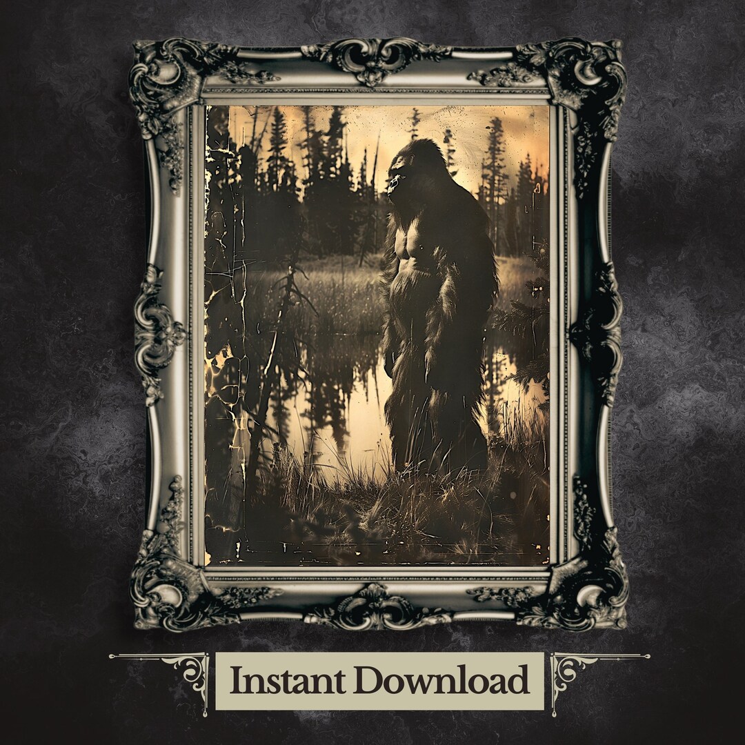Bigfoot Printable Wall Art Dark Woodland Vintage Photograph Cryptid ...