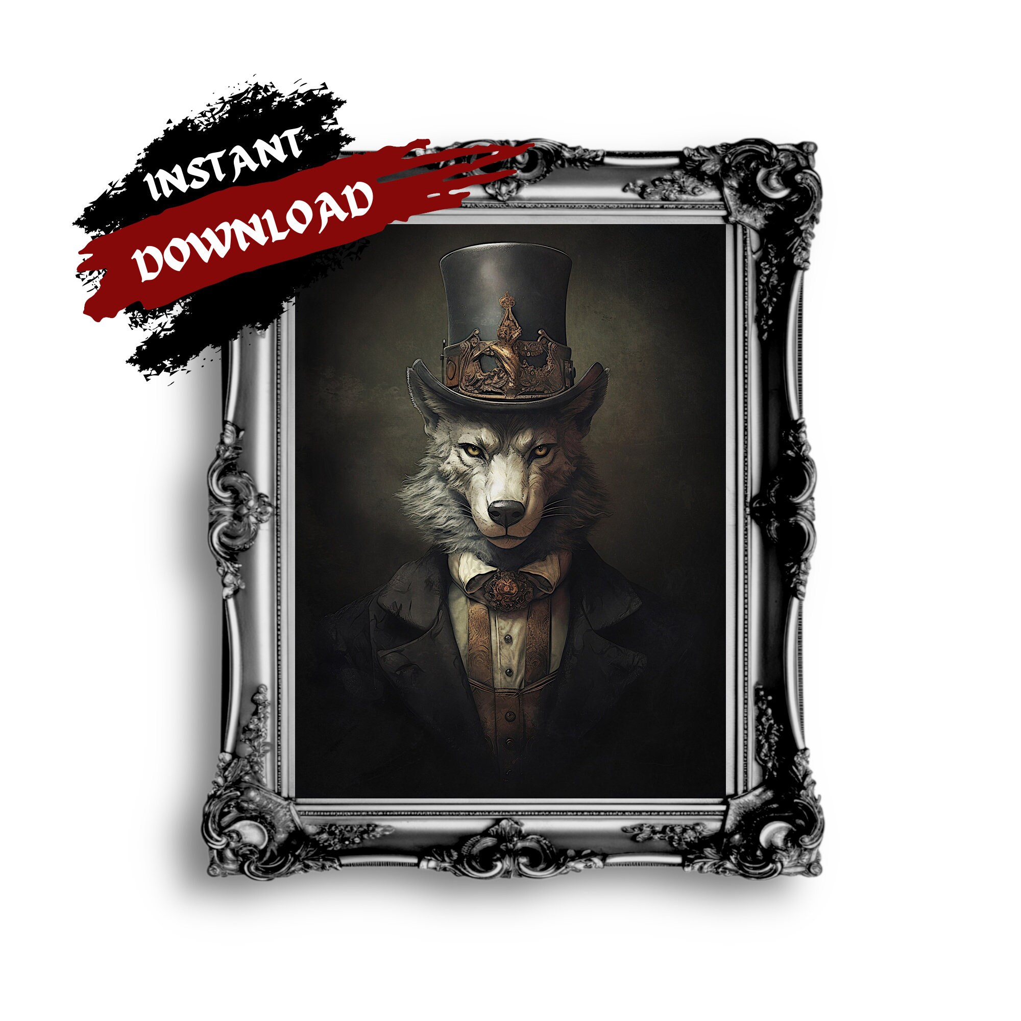 Victorian Wolf Gentleman Printable Wall Art Dark Cottagecore - Etsy