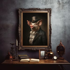 Victorian Pig Wall Art Print Vintage Portrait Painting of Pig Gentlemen ...