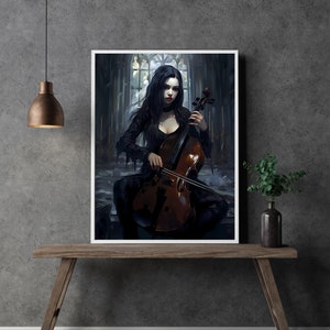 Goth Girl Playing Cello Dark Printable Wall Art Spooky Decor Fantasy ...