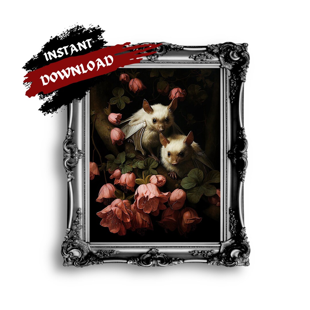 White Bats Portrait Dark Cottagecore Decor Goth Wall Art Painting Dark ...