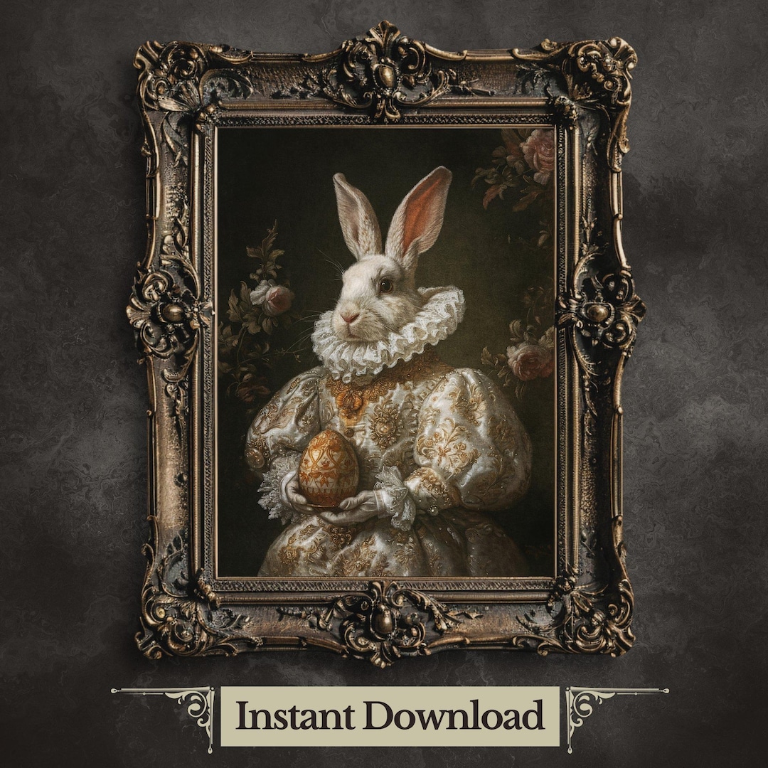 Baroque Easter Rabbit Printable Wall Art Royal Animal Portrait Painting ...
