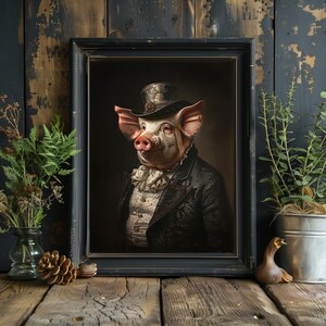 Victorian Pig Wall Art Print Vintage Portrait Painting of Pig Gentlemen ...