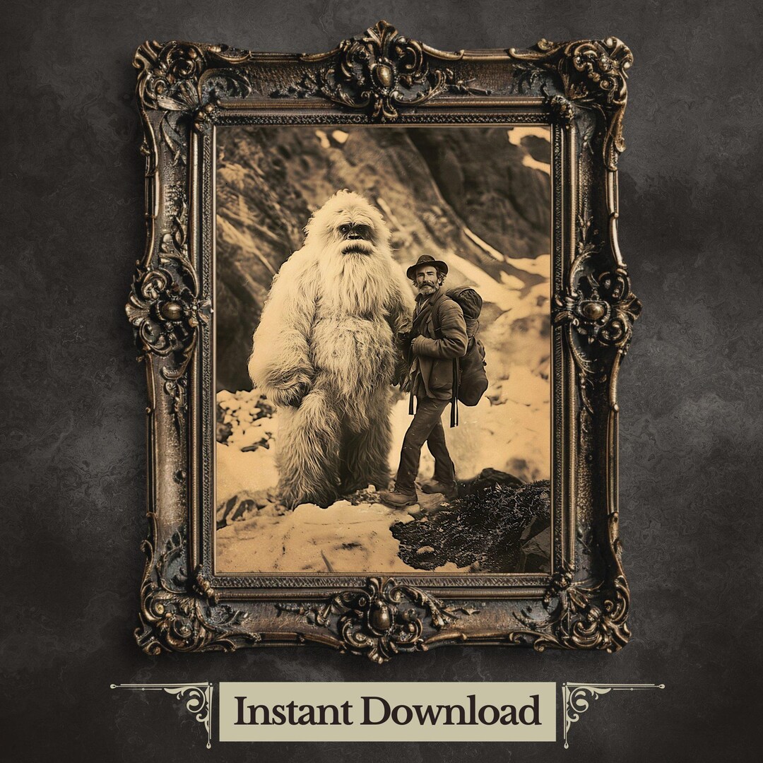 The Explorer and the Yeti Printable Wall Art Cryptid Vintage Photo ...