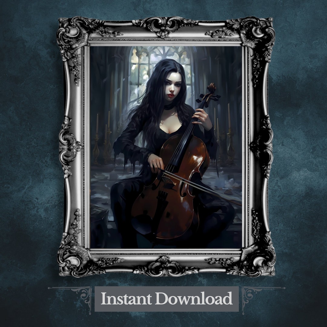 Goth Girl Playing Cello Dark Printable Wall Art Spooky Decor Fantasy ...