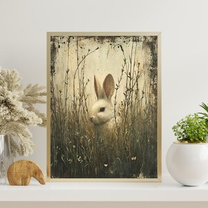 Vintage Bunny Printable Wall Art Rabbit Portrait Painting Moody Hare ...