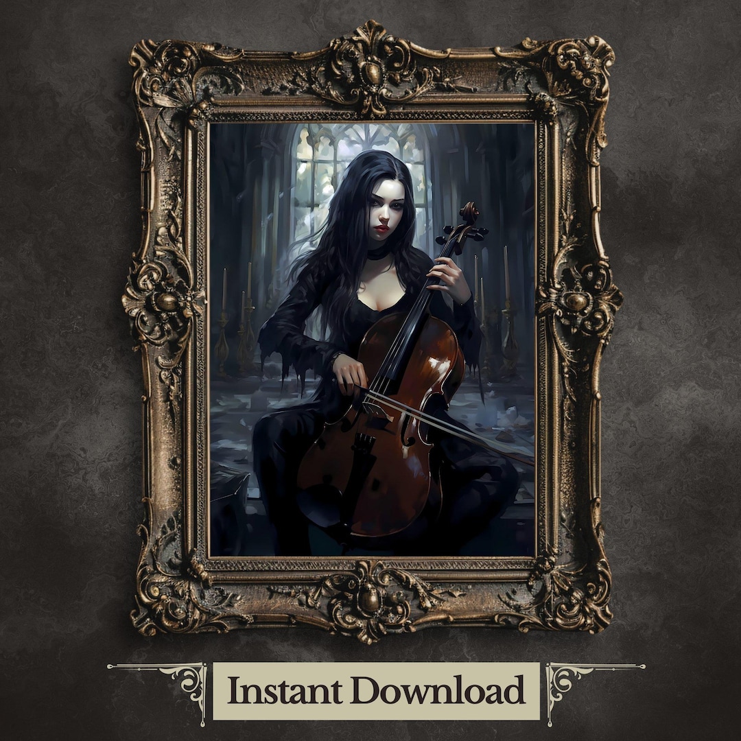 Goth Girl Playing Cello Dark Printable Wall Art Spooky Decor Fantasy ...