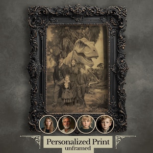 Personalized T-rex Family Portrait: Custom Victorian Dinosaur Art - Etsy