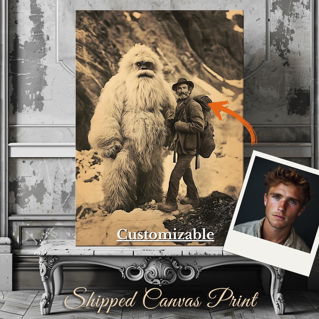 Funny Explorer & Yeti Canvas Print, Customizable Cryptid Art - Etsy