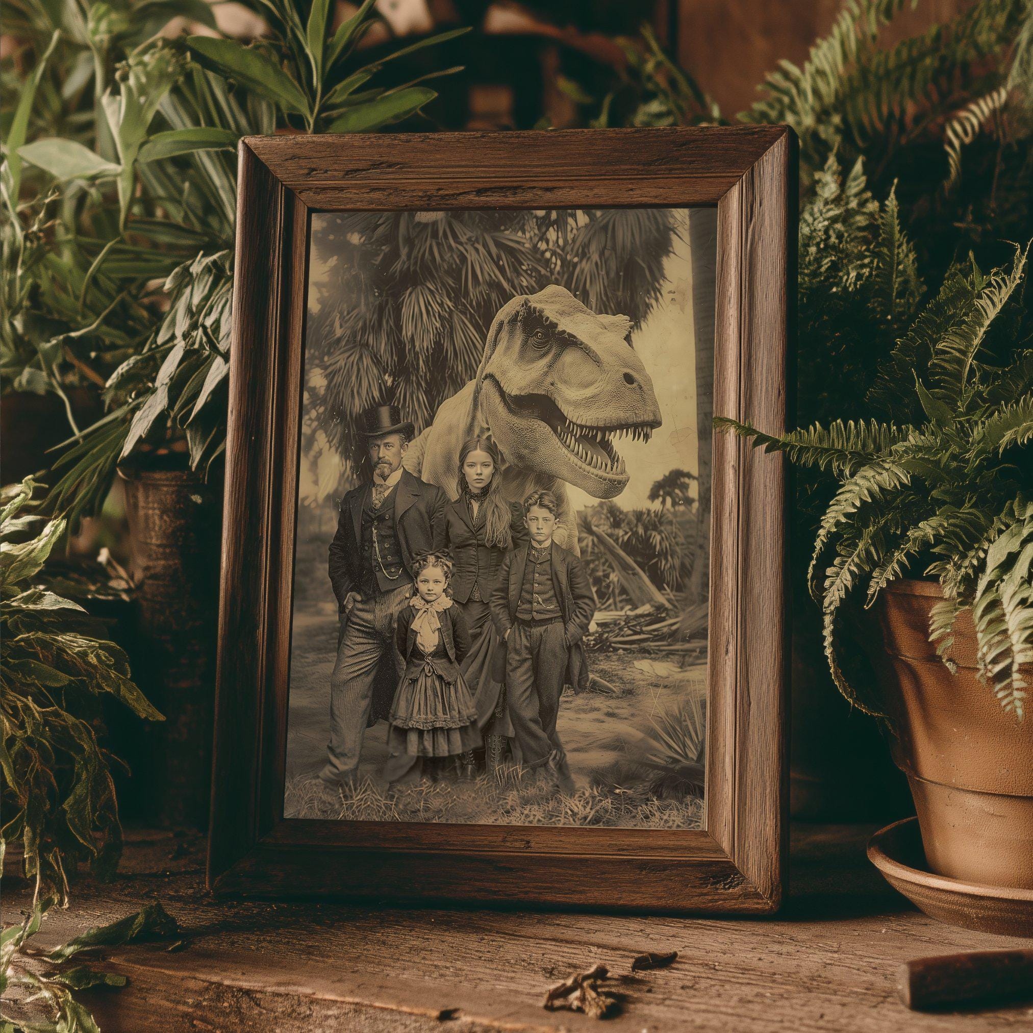 Personalized T-rex Family Portrait: Custom Victorian Dinosaur Art - Etsy