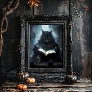 Dark Cat Wizard Printable Wall Art Fantasy Wall Decor Dark Cottagecore ...