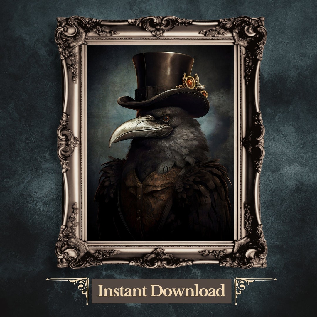 Victorian Crow Gentleman Printable Wall Art Dark Cottagecore Vintage ...
