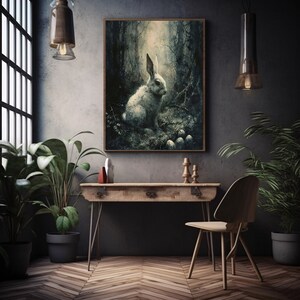 Dark Easter Bunny Printable Wall Art Easter Rabbit Portrait Painting ...
