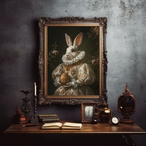 Baroque Easter Rabbit Printable Wall Art Royal Animal Portrait Painting ...