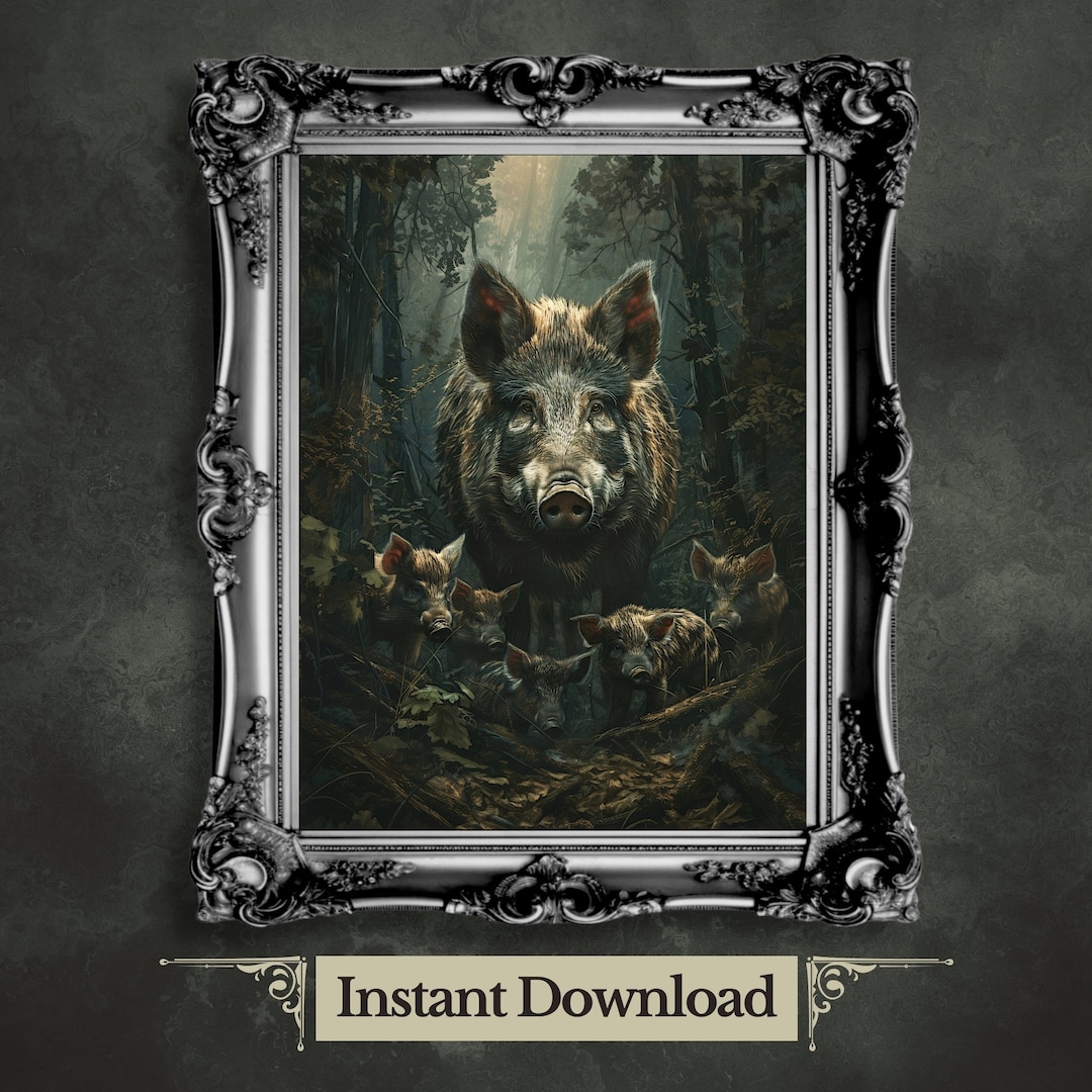 Wild Boar Printable Wall Art Dark Woodland Print Vintage Nature Print ...