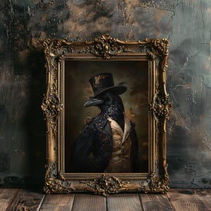 Victorian Raven Wall Art Print Vintage Portrait Painting of Raven ...