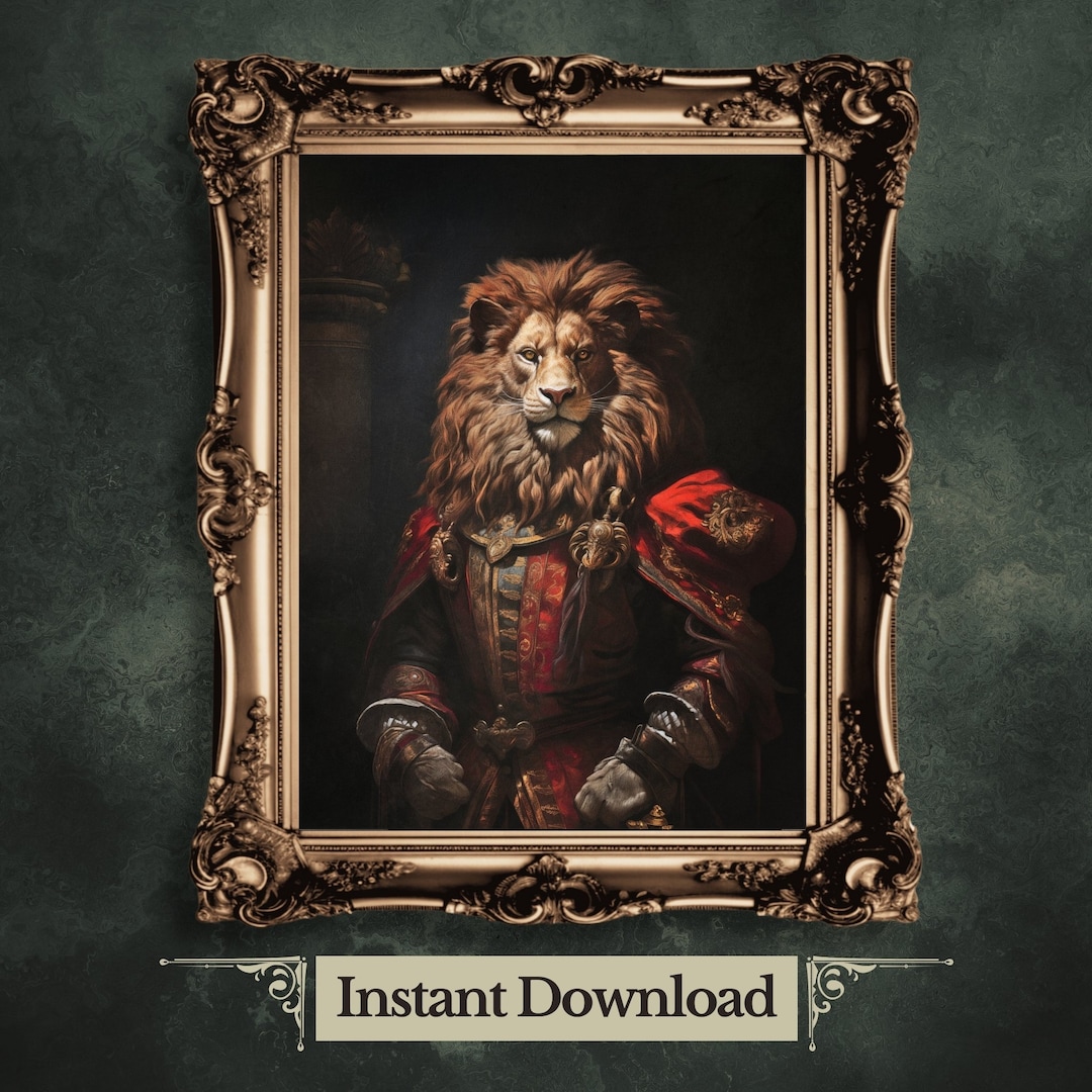 Royal Lion Printable Wall Art Renaissance Animal Portrait Painting ...