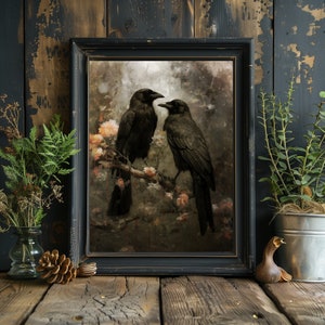 Raven Couple in Dark Forest Wall Art Print Vintage Dark Cottagecore ...
