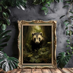 Badger Wall Art Print Moody Woodland Art Dark Cottagecore Decor Vintage ...