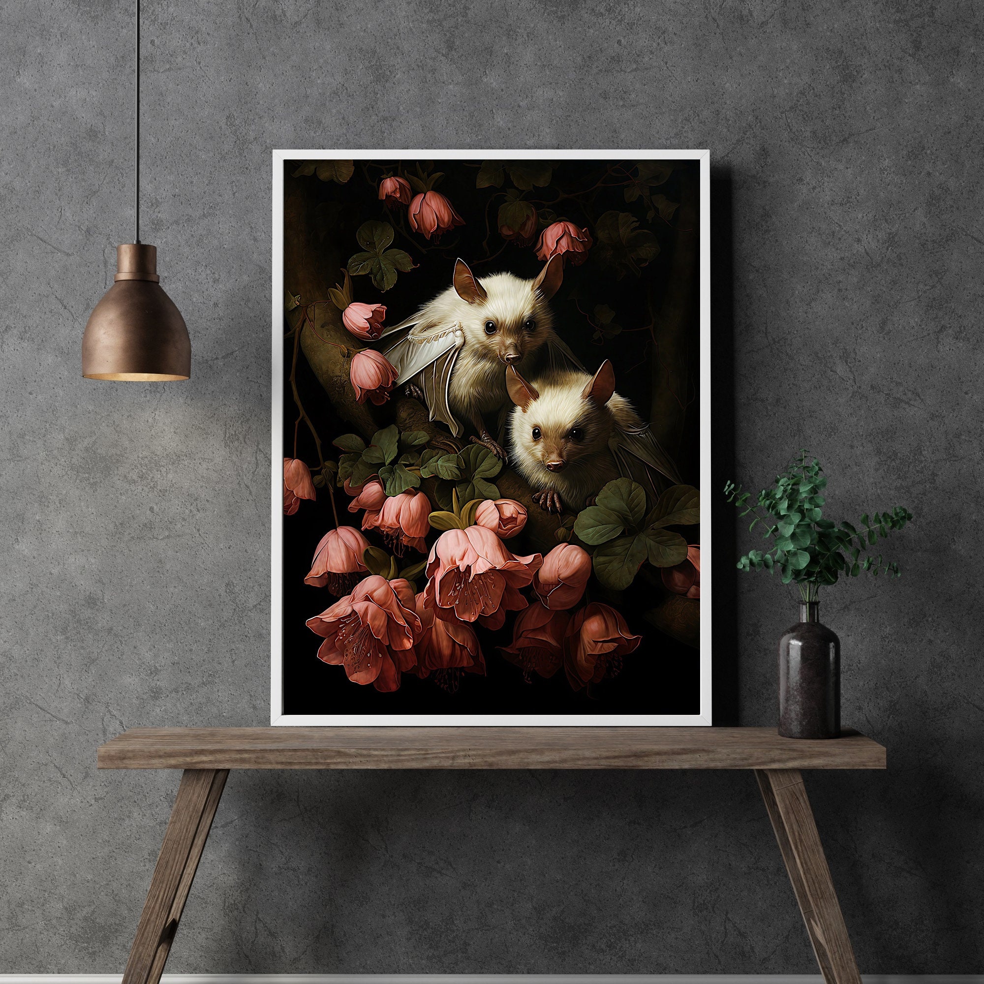 White Bats Portrait Dark Cottagecore Decor Goth Wall Art - Etsy