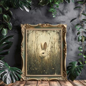 Vintage Bunny Printable Wall Art Rabbit Portrait Painting Moody Hare ...