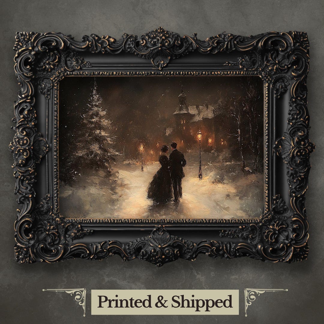 Romantic Winter Couple Art Print, Snowy Victorian Home Decor - Etsy