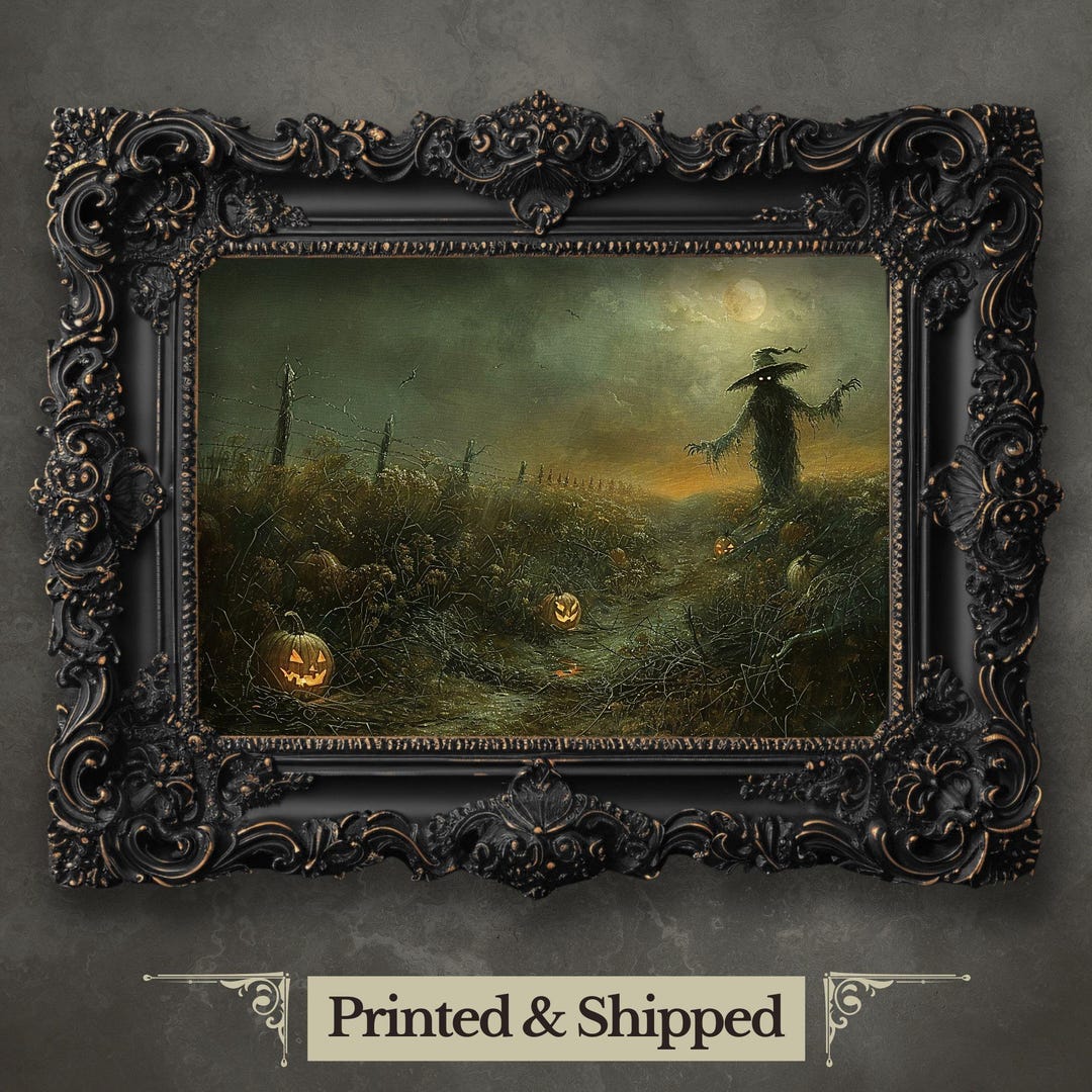 Haunted Pumpkin Field With Scarecrow Wall Art Print Spooky Season Wall ...