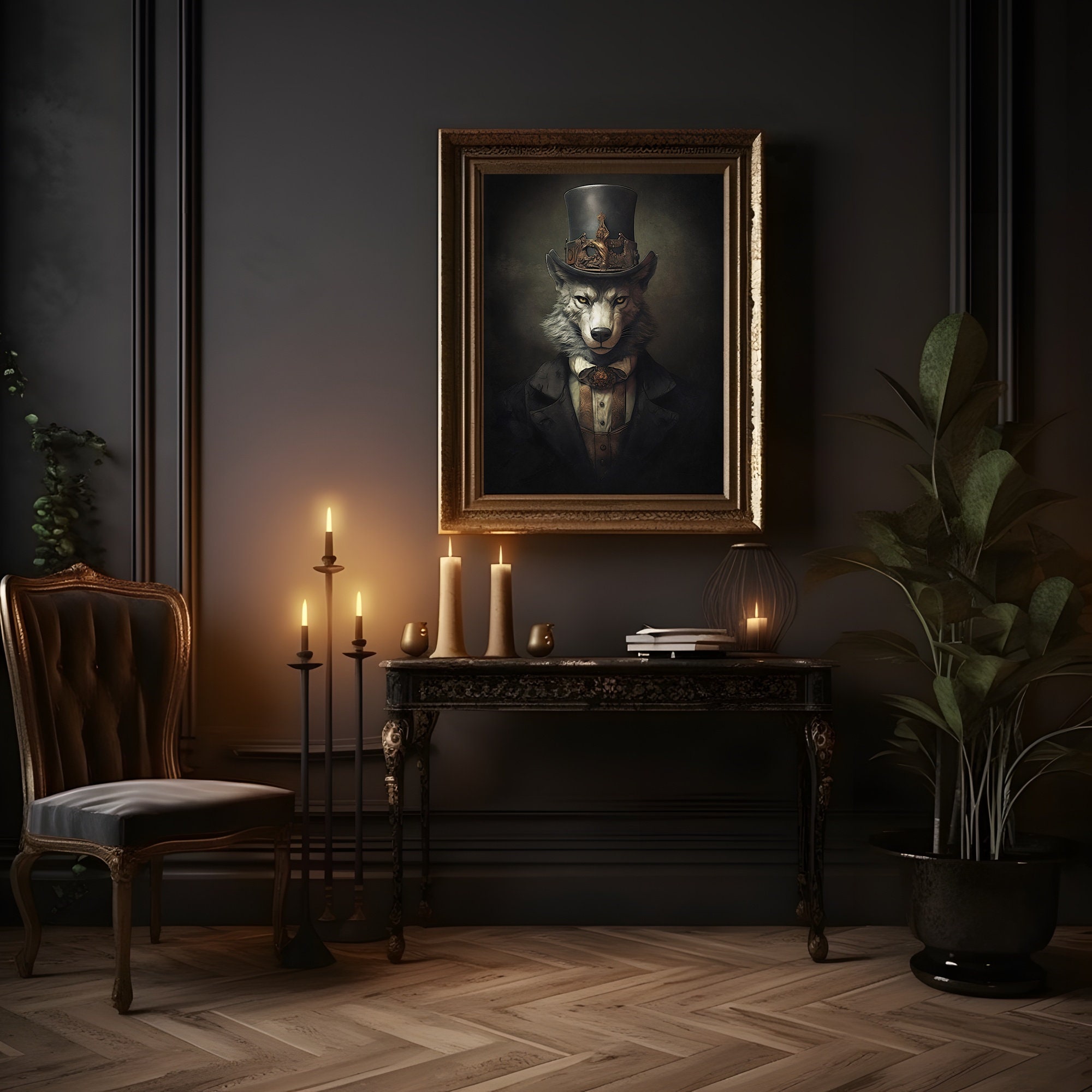 Victorian Wolf Gentleman Printable Wall Art Dark Cottagecore - Etsy