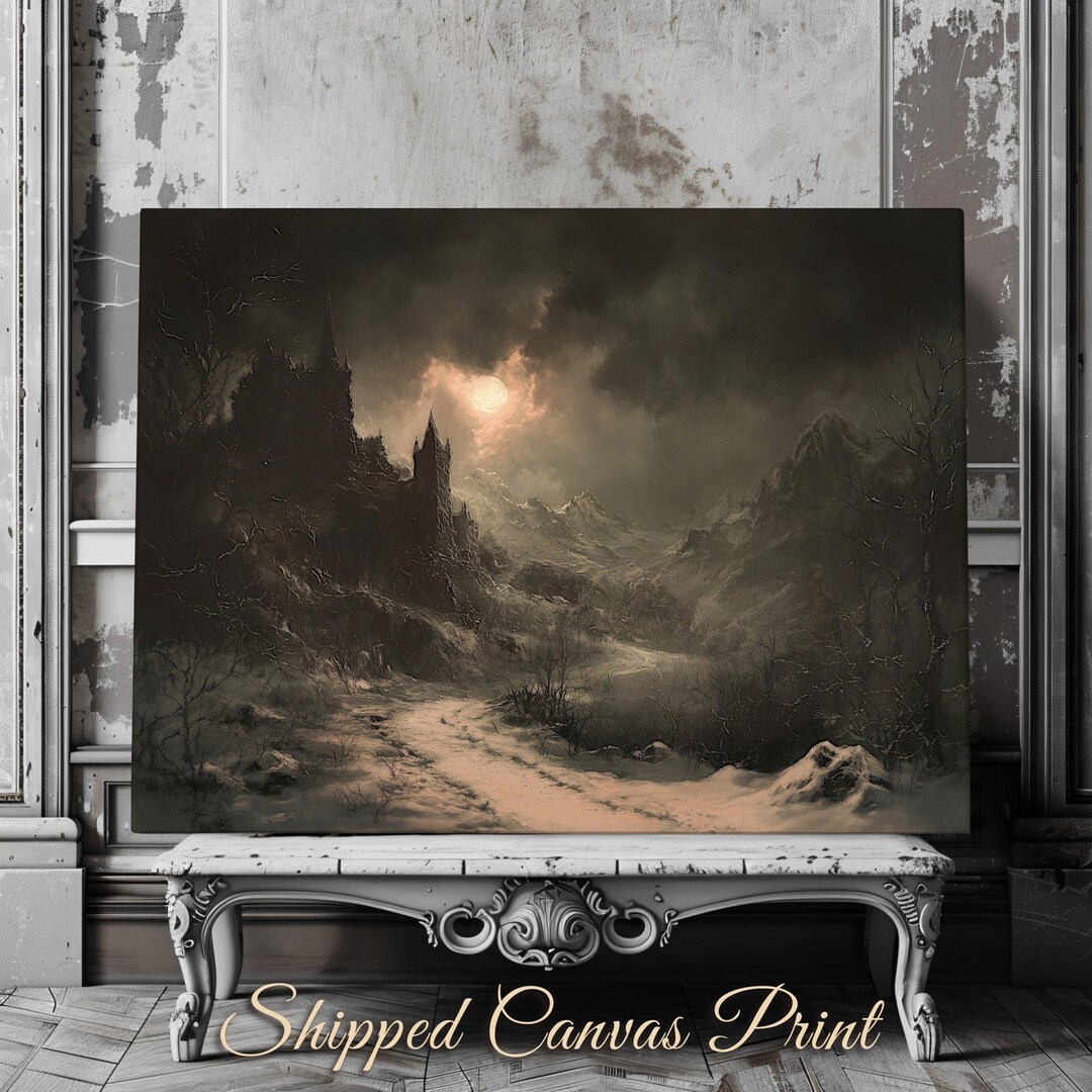 Shadow Castle Canvas Art Print Eerie Dracula Winter Castle Print Gothic ...