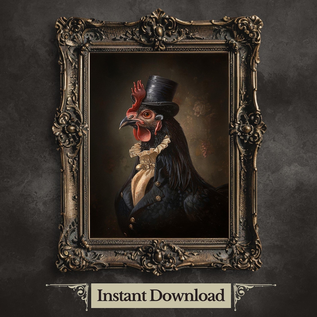 Victorian Black Chicken Printable Wall Art Vintage Portrait Painting of ...