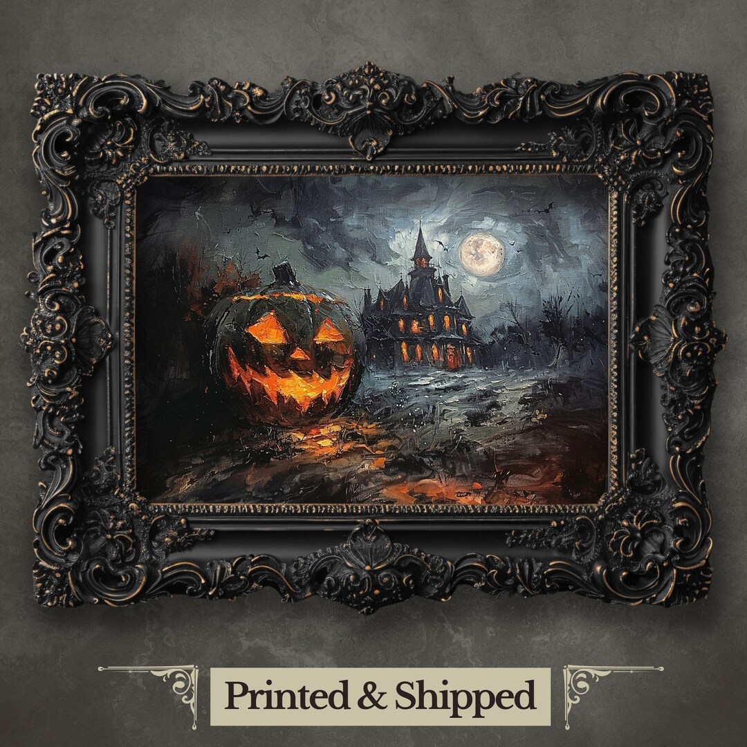 Haunted House Wall Art Print Halloween Pumpkin Decor Spooky Season Wall ...