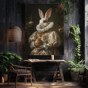 Baroque Easter Rabbit Printable Wall Art Royal Animal Portrait Painting ...