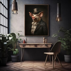 Victorian Pig Wall Art Print Vintage Portrait Painting of Pig Gentlemen ...