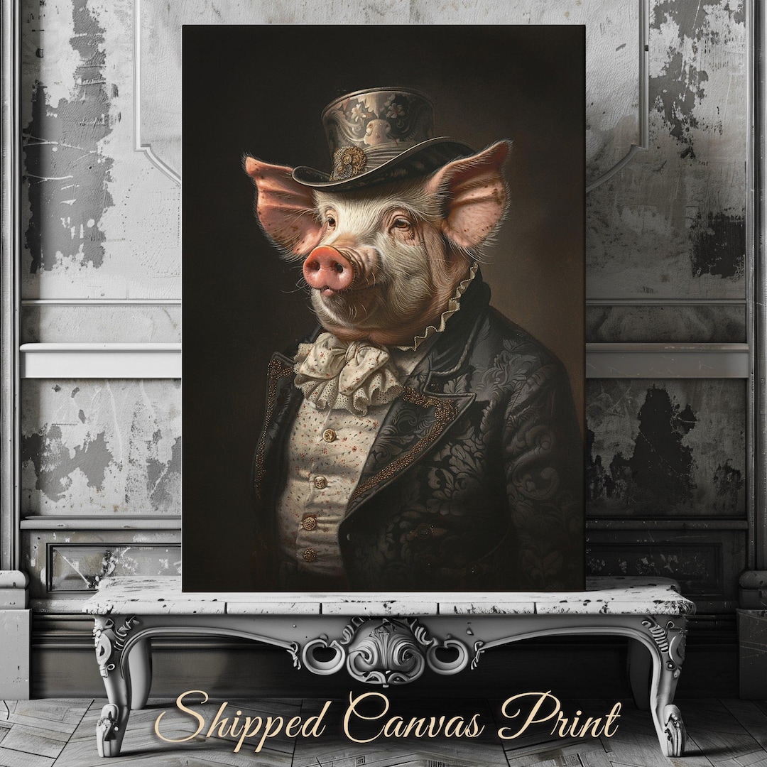 Victorian Pig Gentleman Canvas Print: Dark Historical Animal Portrait ...