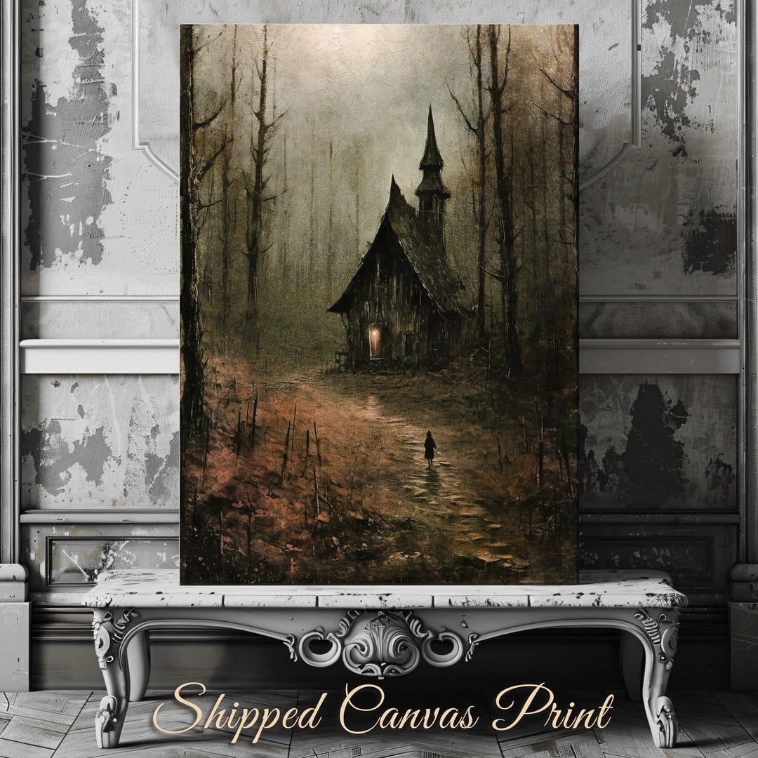 Spooky Witch Cottage Canvas Print Moody Woodland Fairytale Dark ...