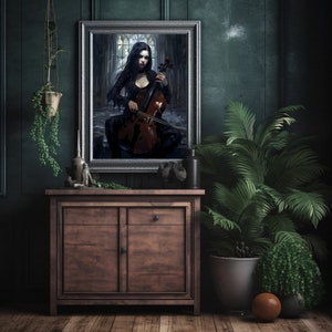 Goth Girl Playing Cello Dark Printable Wall Art Spooky Decor Fantasy ...