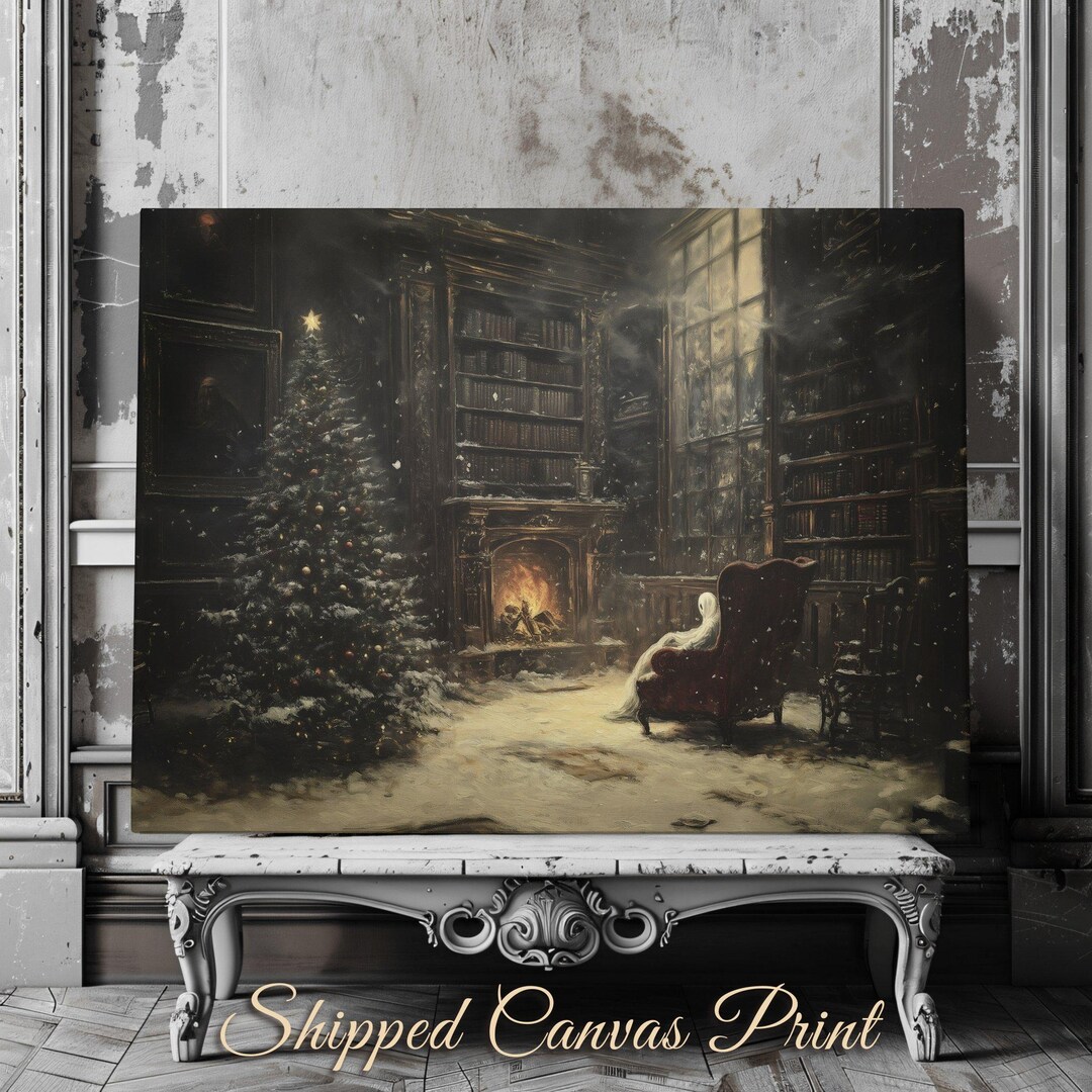 Ghostly Christmas Library Canvas Print: Dark Academia Holiday Decor - Etsy