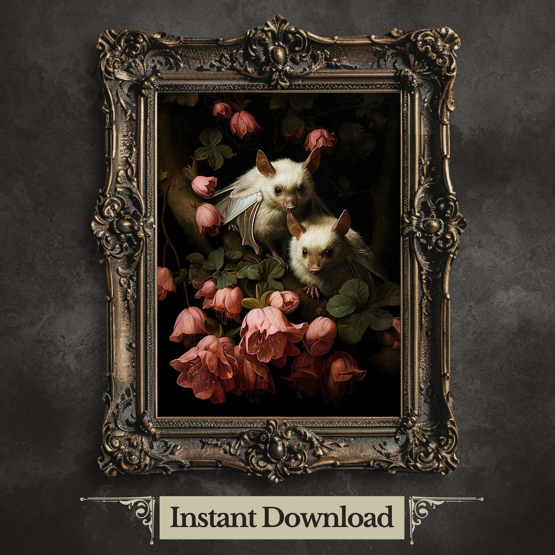 White Bats Portrait Dark Cottagecore Decor Goth Wall Art Painting Dark ...