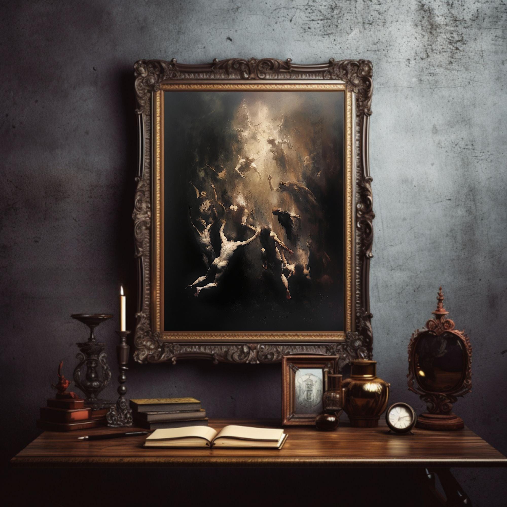 Fall to Hell Wall Art Print Gothic Wall Art Creepy Art Print Wiccan ...