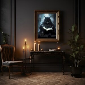 Dark Cat Wizard Printable Wall Art Fantasy Wall Decor Dark Cottagecore ...
