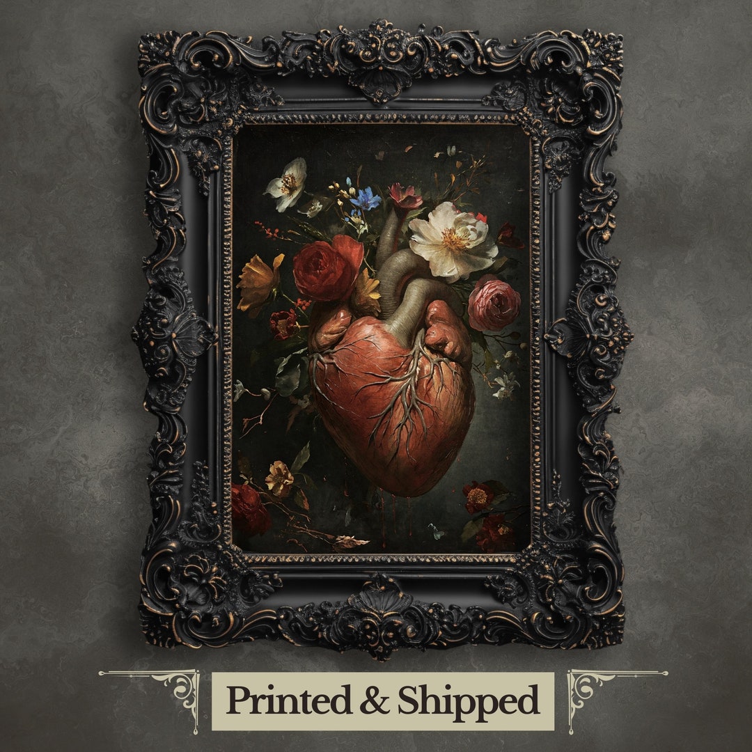 Gothic Heart Print: Macabre Floral Antique Oil Painting - Etsy