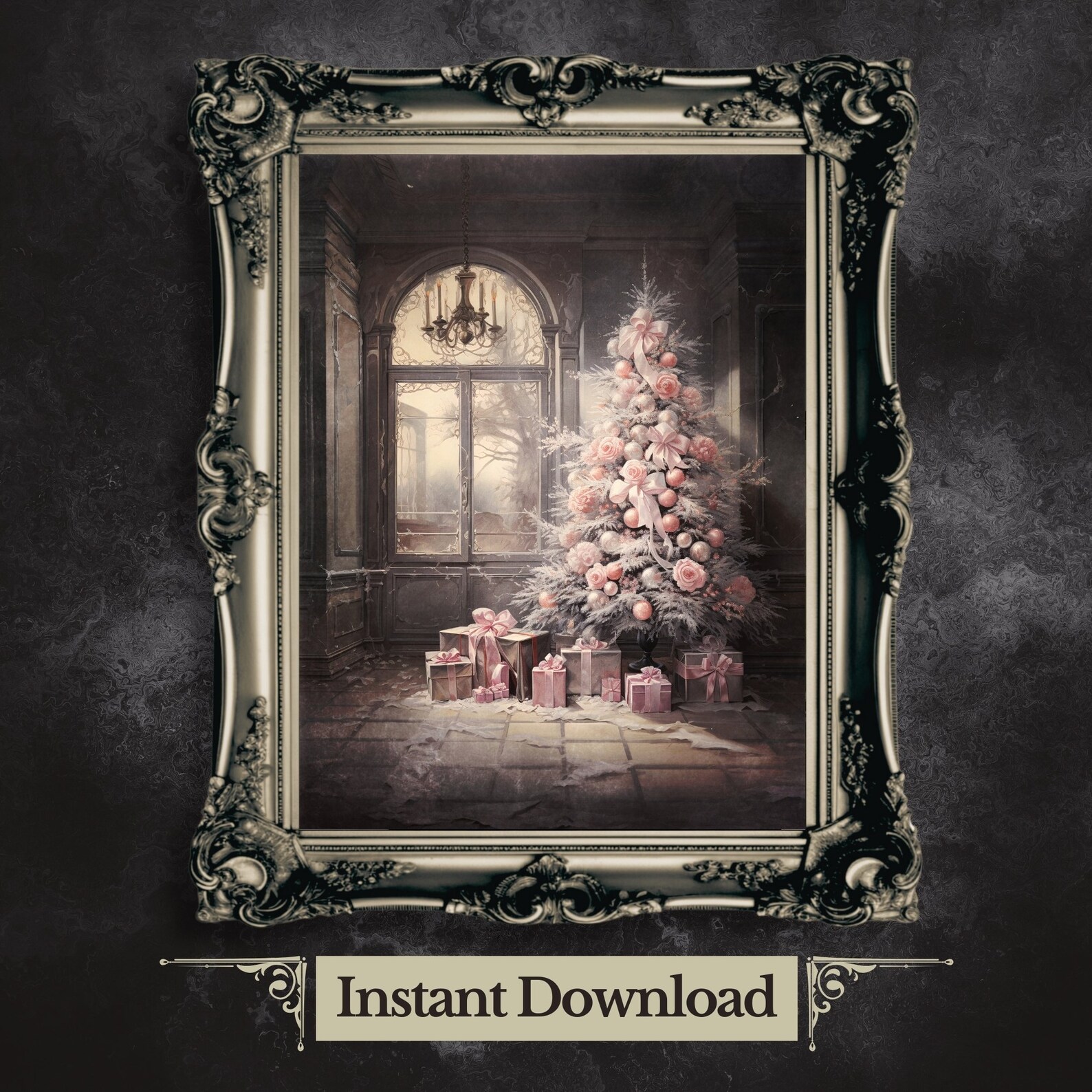 Pink Gothic Christmas Tree Printable Wall Art Abandoned - Etsy