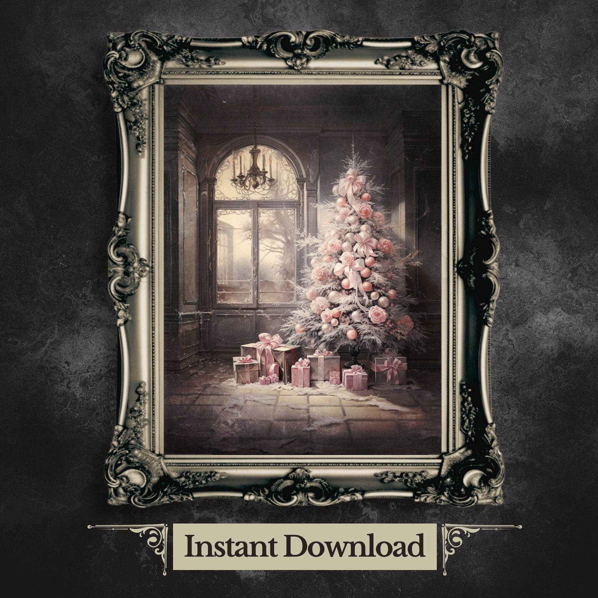 Pink Gothic Christmas Tree Printable Wall Art Abandoned - Etsy