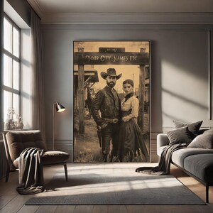 Customizable Wild West Couple Portrait Print, Western Romance Art - Etsy