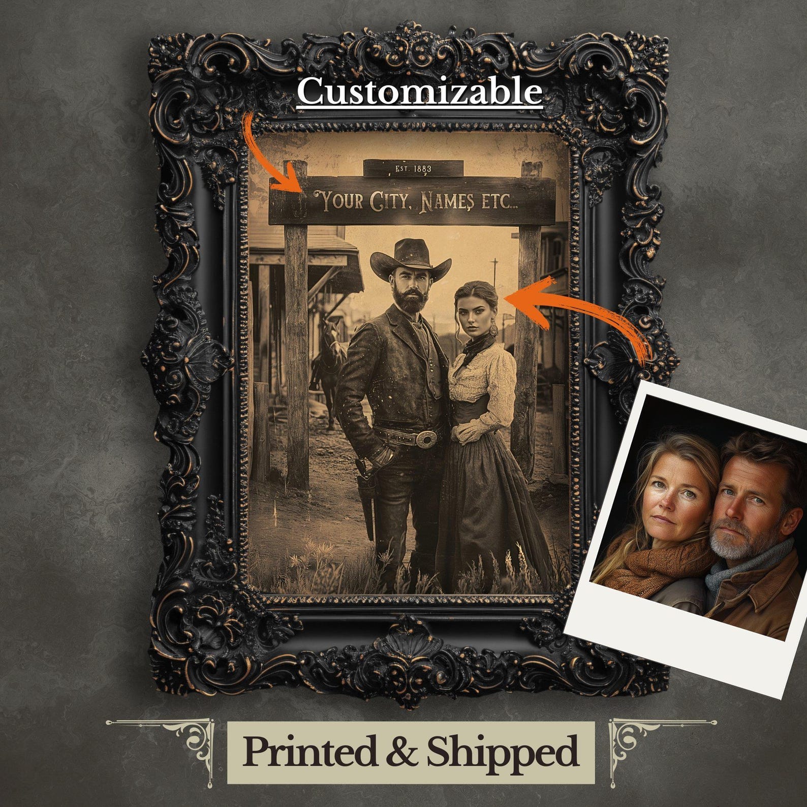 Customizable Wild West Couple Portrait Print, Western Romance Art - Etsy